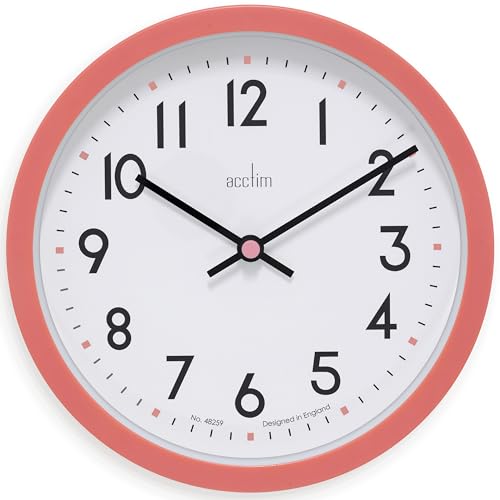 Acctim Elstow Small Kitchen Wall Clock Quartz Retro Style Pink 20cm by ...