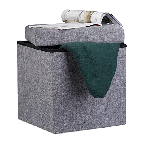 Relaxdays Folding Ottoman 38 x 38 x 38 cm Storage Chair, Footstool Pouf ...