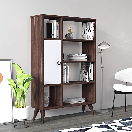 Dmora - Essential bookcase with six open compartments and one hinged ...