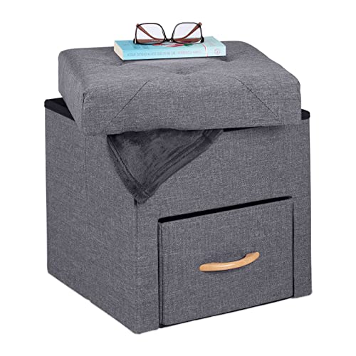 Relaxdays Footstool with Storage Space, Drawer & Compartment, Folding ...