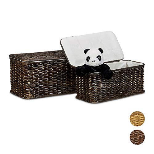 Relaxdays Set of 2 Woven Storage Chests Rectangular Rattan Baskets 50 x ...