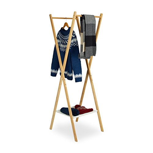 Relaxdays Folding Clothes Stand, Bamboo Wood, Space-Saving, Shelf, 2 ...