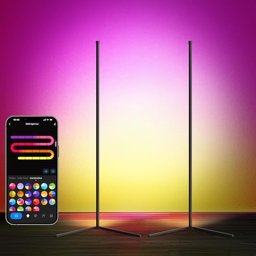 LuminexDesigns 2-Pack LED Corner Floor Lamp - Smart RGBIC Standing Lamp ...