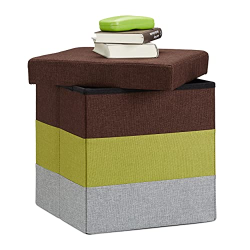 Relaxdays Padded Storage Ottoman, Striped Seat, Folding Footstool HWD ...