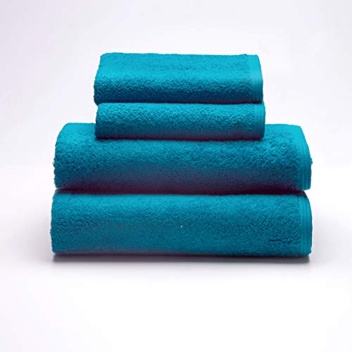 Sancarlos - Set of 4 Ocean Towels, 2 Wash Basin and 2 Bath Towels, Emerald Color, 100% Cotton ...