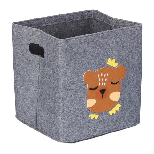 Relaxdays Storage Box for Kids, Bear Design, Toy Basket Made of Felt ...