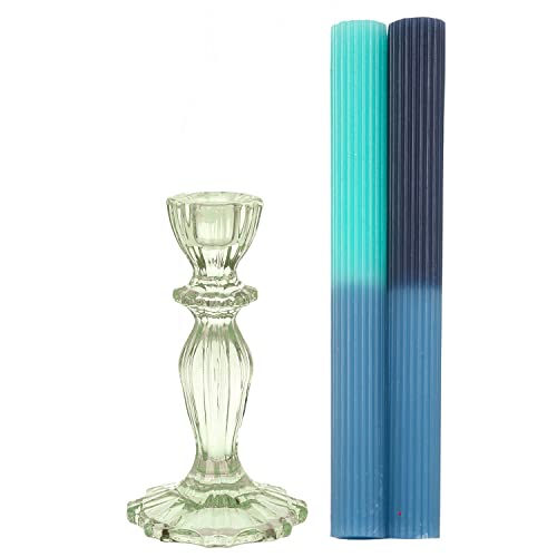 1 x Light Green Coloured Glass Candlestick Candle Holder & 2 x Ombre ...