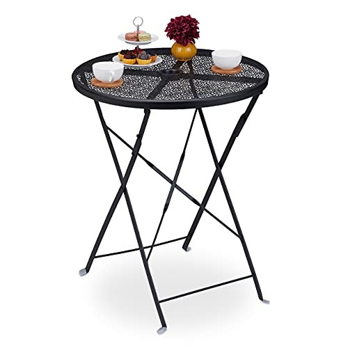 Relaxdays Fold-up Garden Table, Parasol Hole, Weatherproof, Steel ...