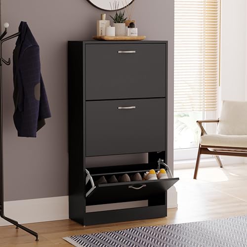 Vida Designs Shoe Cabinet, Wooden Shoe Storage Unit with 3 Pull-Down ...