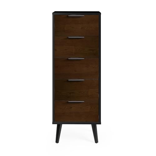 Julian Bowen Alba 5 Drawer Narrow Chest-Soft Close, Walnut and Black ...
