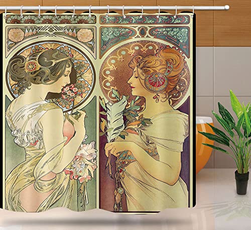 "NTETSN Art Nouveau Lady Shower Curtain, Vintage Aesthetic Art Medieval ...