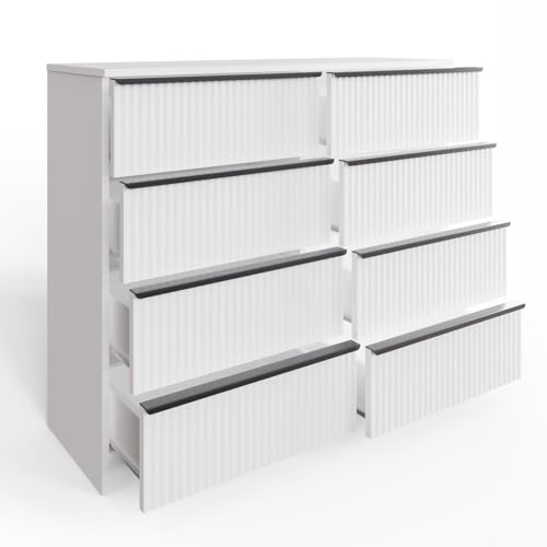 FWStyle White Matt Large 8 Drawer Chest with Ripple Design Drawer ...