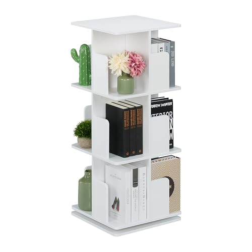 Relaxdays Rotating Bookcase, 360-Degree Swivel, 3-Tier Bookshelf, HWD ...