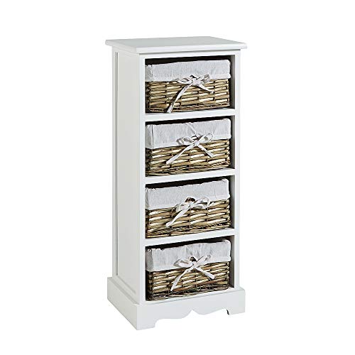 Home Source Bedroom Wooden Storage Unit, Woven Willow Wicker Baskets, 4 ...