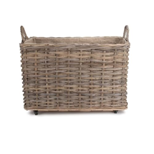 Red Hamper Large Wheeled Rattan Hessian Lined Log Basket by Amazon ...