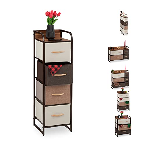Relaxdays Dresser, 4 Drawer Compartments, with Shelf, 4 Folding Baskets ...