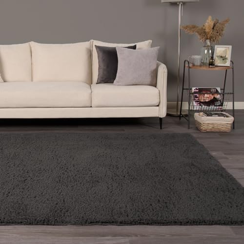 OHS Charcoal Grey Rug, 80cm x 150cm, Modern Shaggy Non Slip Runner for ...
