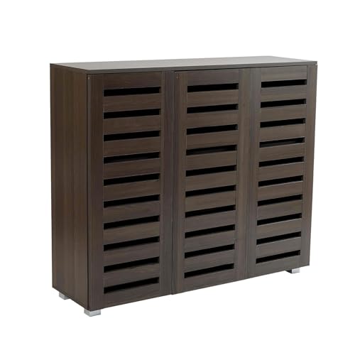 Home Source 3 Door Wooden Shoe Storage Cabinet Rack Stand Slatted ...