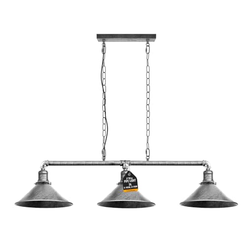 LEDSONE Industrial 3-Light Pendant Ceiling Light Brushed Silver Metal ...