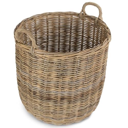 Red Hamper Medium Tall Round Fireside Grey Rattan Log Basket, Brown ...