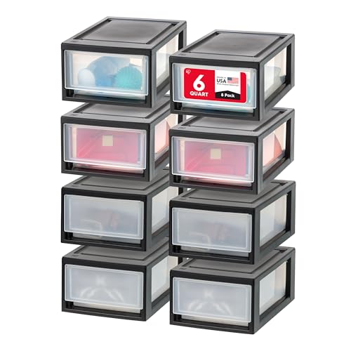 IRIS USA 6 Qt. Plastic Drawer Storage Organizer Stacking Drawers, 8 ...
