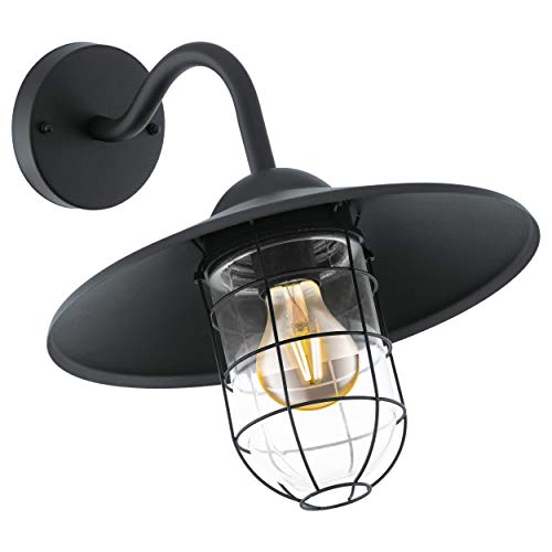 Eglo Melgoa Outdoor Wall Light, Black Galvanized Steel and Clear Glass ...