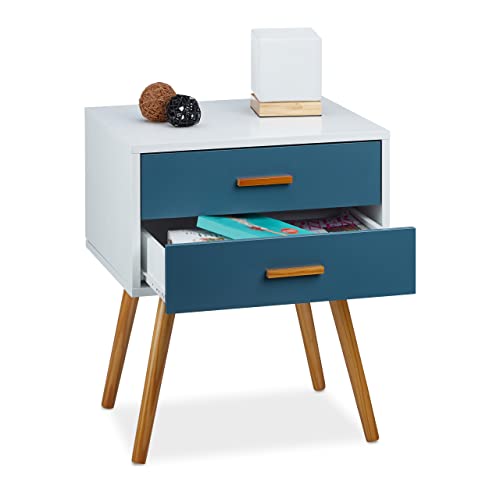 Relaxdays Nightstand in Scandinavian Design, 2 Drawers, Retro, HWD: 58 ...