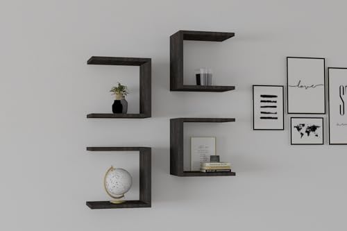 Hanah Home Stylish Wall Shelf Set (4 Pieces), Anthracite, 30 x 30 x 19. ...
