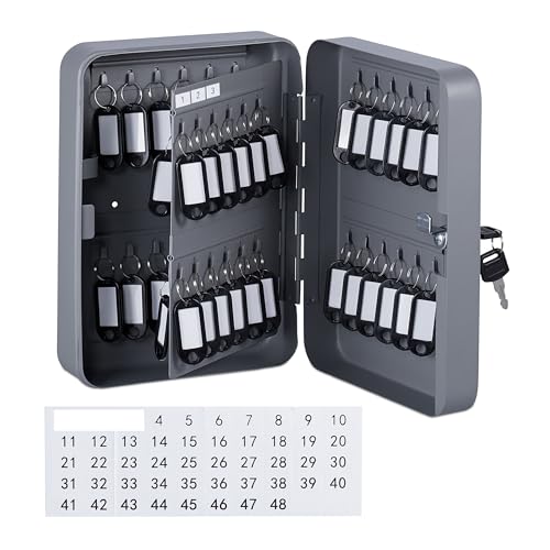Relaxdays Lockable Key Box, Wall-Mounted Cabinet, 48 hooks, with Rings ...