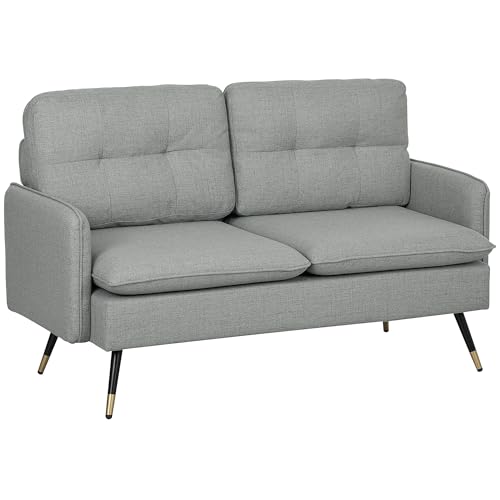HOMCOM Modern Two Seater Sofa, Button Tufted Loveseat with Cushions and ...