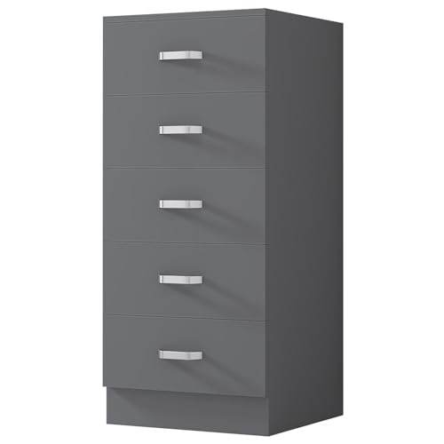 FWStyle Matt Grey 5 Drawer Tallboy Slim Chest of Drawers - H130 X W40 X ...