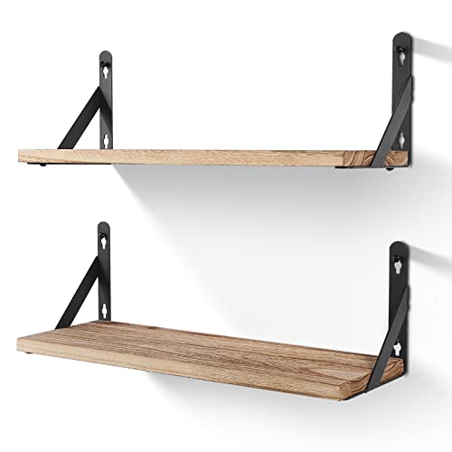 AGM Wall Mounted Shelves Set of 2, Rustic Light Wood Wall Floating ...