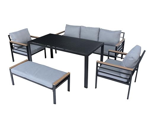 SHATCHI 6 Seater Aluminium Garden Furniture Set Black Frame – Outdoor ...