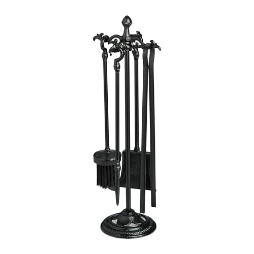 Relaxdays Fireplace Tool Set, 5-pieces, Poker, Ash Shovel, Stove Broom ...