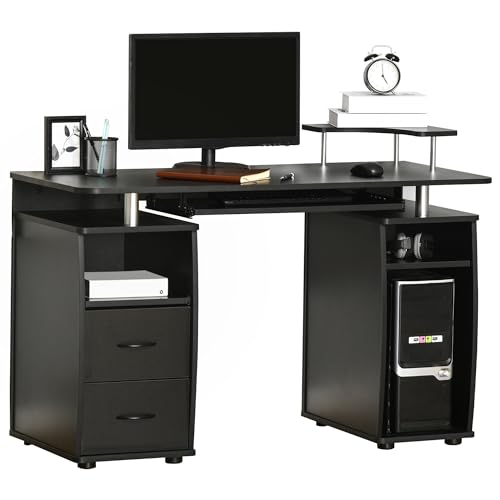 HOMCOM Computer Desk Office PC Table Workstation with Keyboard Tray ...