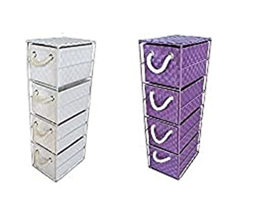 Arpan Drawer Storage Cabinet Unit Multi Purpose, White & Purple with ...