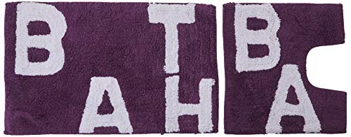 Rapport Home Text Bath and Pedestal Mat Set, Cotton, Aubergine, 80 x 50 ...