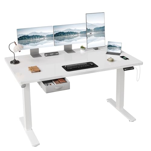 JUMMICO Height Adjustable Electric 160 x 80cm Standing Desk with Drawer ...
