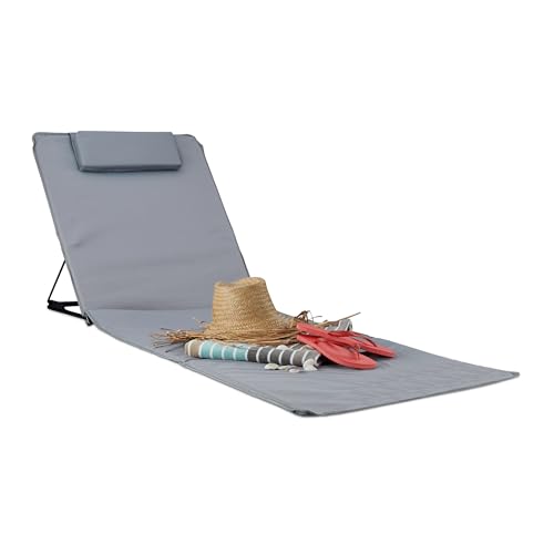 Relaxdays XXL Beach Mat, Padded Sun Lounger with Pillow Folding ...