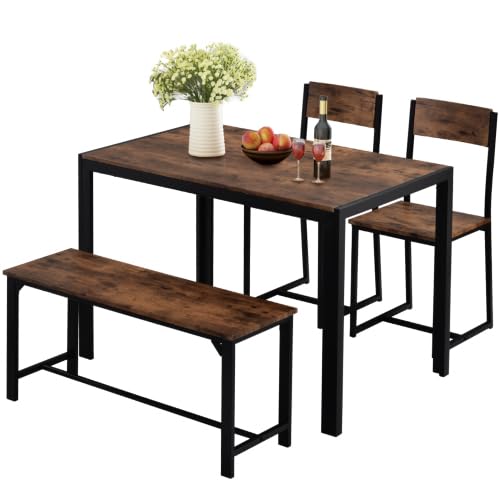 Merax Dining Table and Chairs Set 4 - Wooden Steel Frame Industrial ...