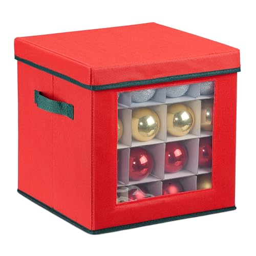 Relaxdays Christmas Bauble Storage Box, 64 Compartments, Viewing Window ...