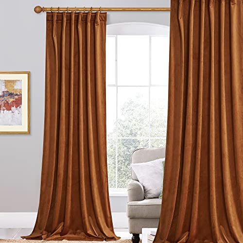 StangH Burnt Orange Velvet Curtains for Living Room - Blackout Sliding ...