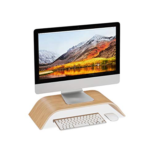 relaxdays Bamboo Display Stand, Curved Desk Display Riser, Ergonomic ...