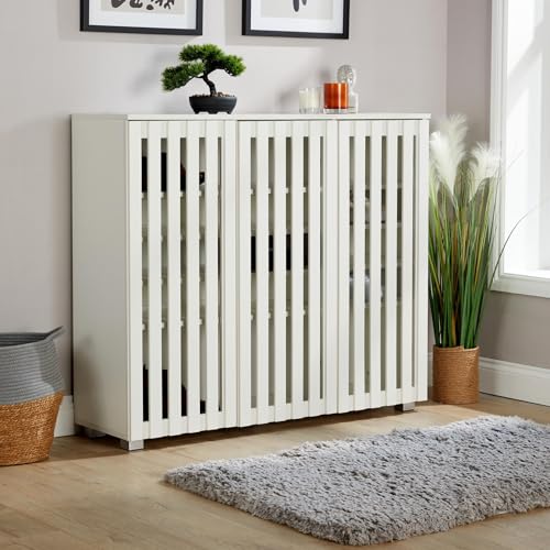 Home Source 3 Door Wooden Shoe Storage Cabinet Rack Stand, Slatted ...