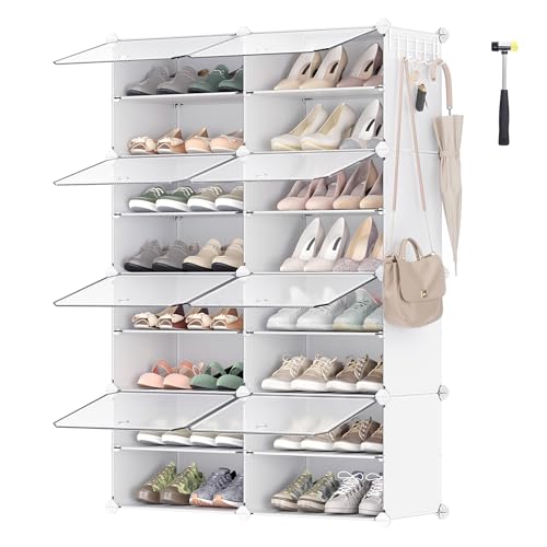 SONGMICS Interlocking Shoe Rack, Plastic Shoe Storage Cabinet, 8-Slot ...