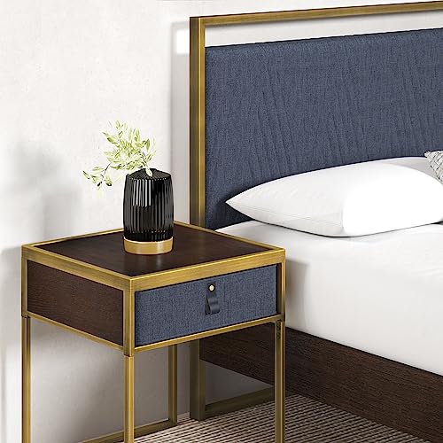 Zinus Ilsang Nightstand 45x43x52 cm - Metal and Wood Side table - Navy ...