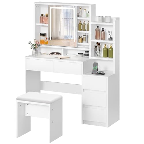 YITAHOME Dressing Table With Mirror and Stool, Vanity Makeup Desk White Bedroom Dressing Tables ...