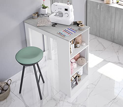 Dmora High Kitchen Table, Peninsula with 3 Shelves, Bar Cabinet ...