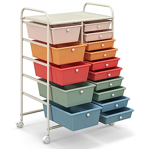 MEDIMALL 15 Drawers Rolling Storage Cart, Multipurpose Craft Storage ...