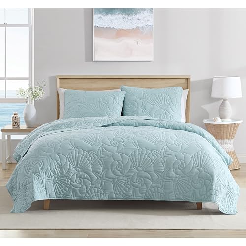 Caribbean Joe Twin Outlined Shell 2-Piece Quilt Set, Coastal Beach ...